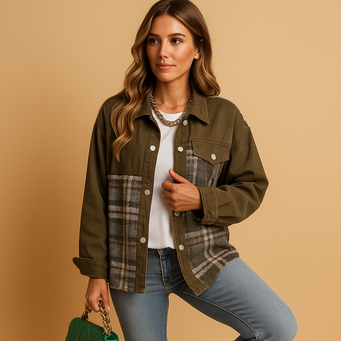 Checkered denim-look jacket for women | Naomi
